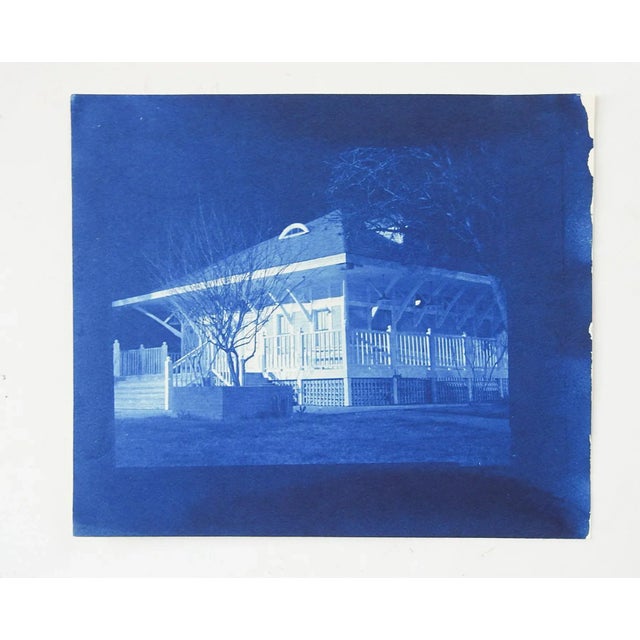 Vintage Blue Cyanotype Old House Photograph | Chairish