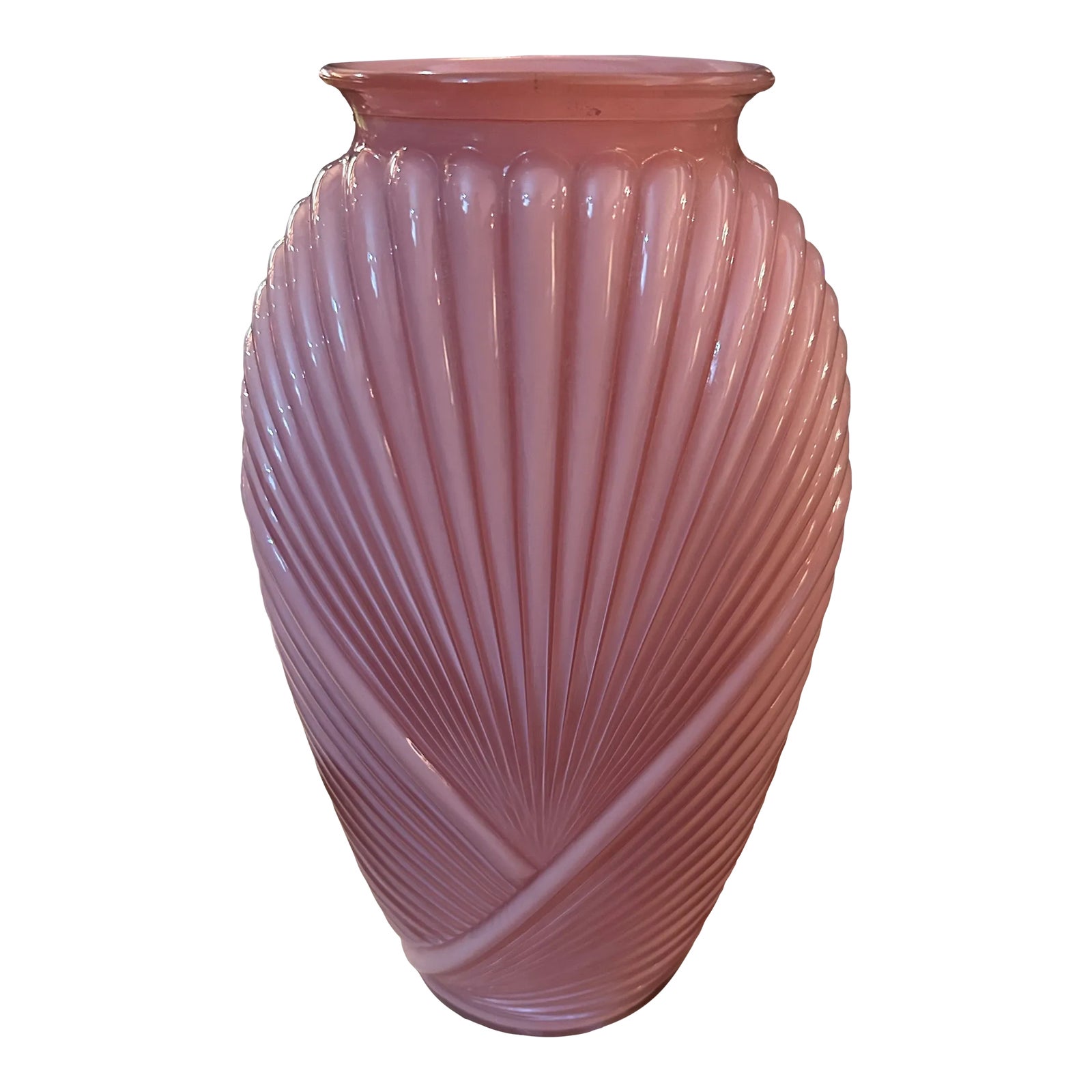 Vintage Pink Ribbed Shell Finish Vase | Chairish