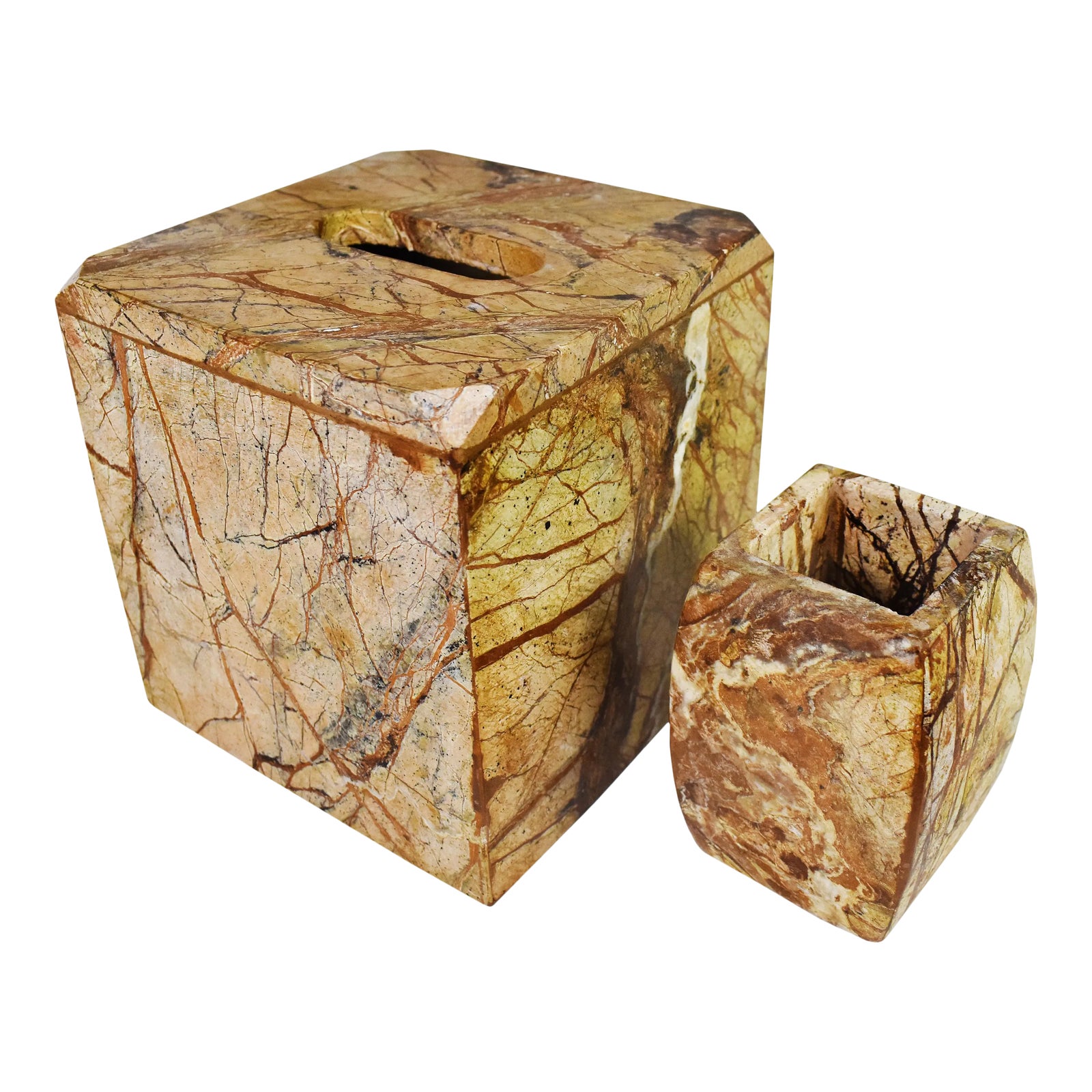 Natural Stone Tissue Box Cover and Toothbrush Holder - A Pair | Chairish