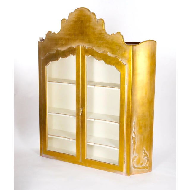 Hand Carved Gilt Gold Painted Exterior Two Part Display Cabinet | Chairish