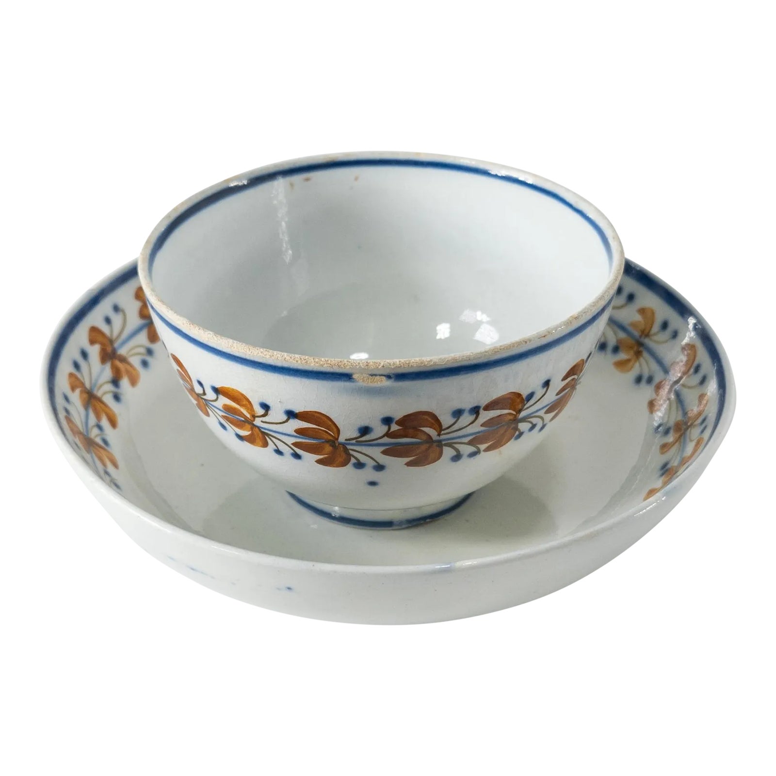 Antique English Soft Paste Porcelain Teacup & Saucer | Chairish