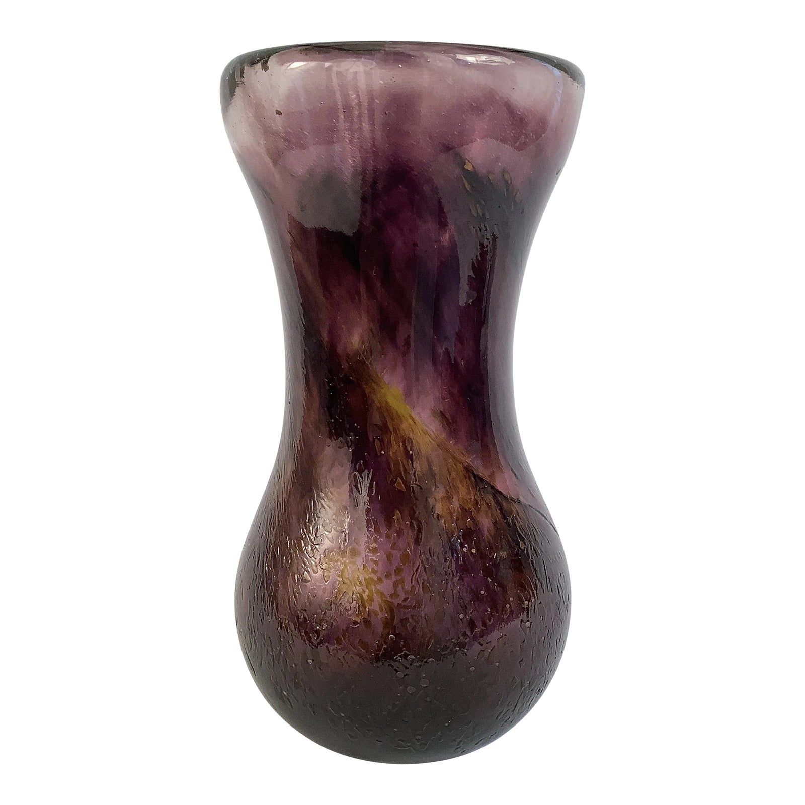 Mid 20th Century Amethyst Swirled With Bubbles Art Glass Vase | Chairish
