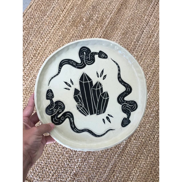 Snake Spirit Handmade Ceramic Platter with Crystals | Chairish