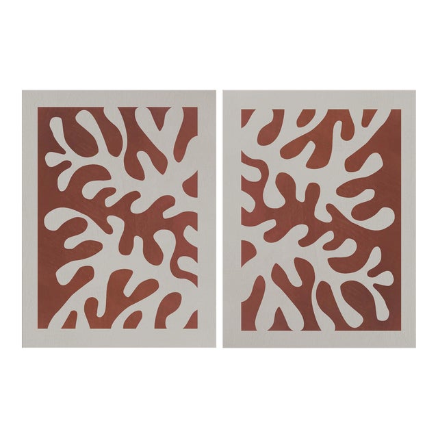 "Matissio No 3 - Red" Set of Two Textural Botanical Paintings | Chairish