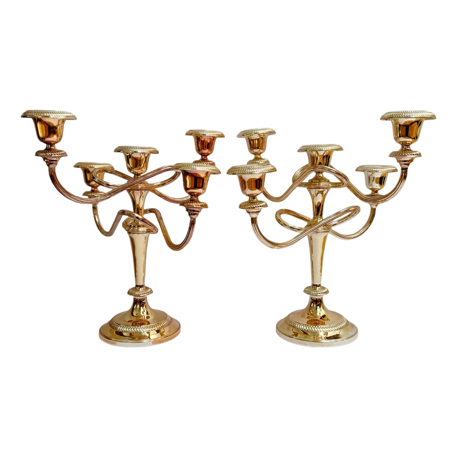 Early 20th Century Parisian Silver-on-Copper 5-Arm Candelabras - A Pair ...