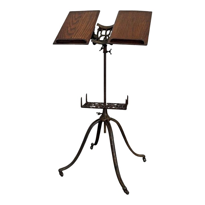Antique Cast Iron and Oak Bible Dictionary Stand | Chairish