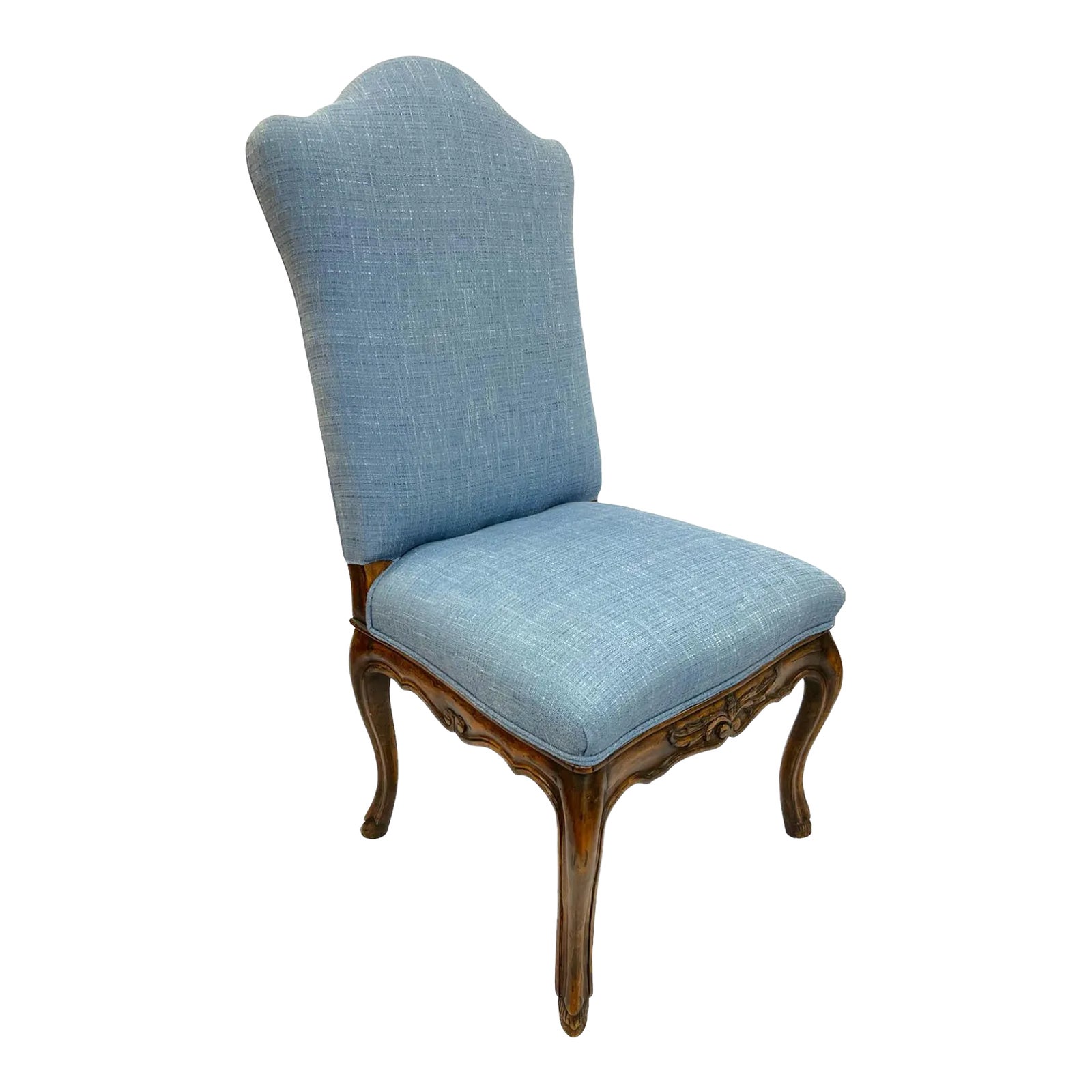 Vintage Blue Custom Upholstered Parsons Chair | Chairish