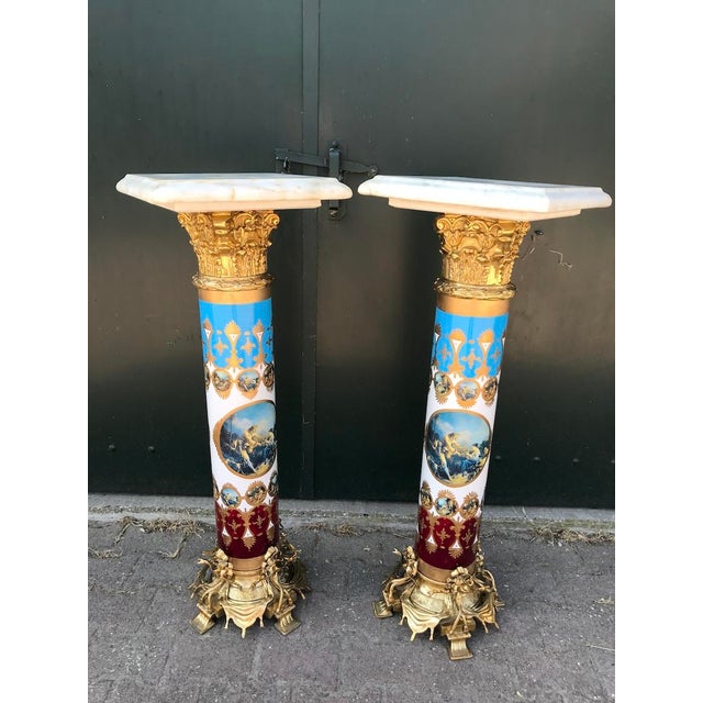 1990's French Louis XVI Style Pedestal Columns With Marble Top - a Pair ...