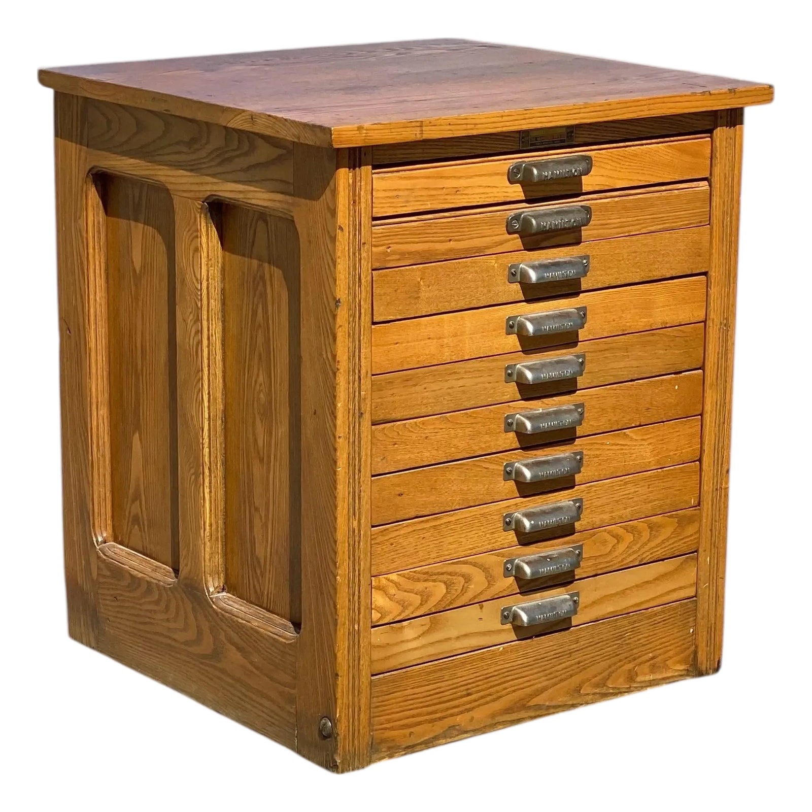 Antique Oak Hamilton Printers Cabinet / Flat File Map Cabinet With 10 ...