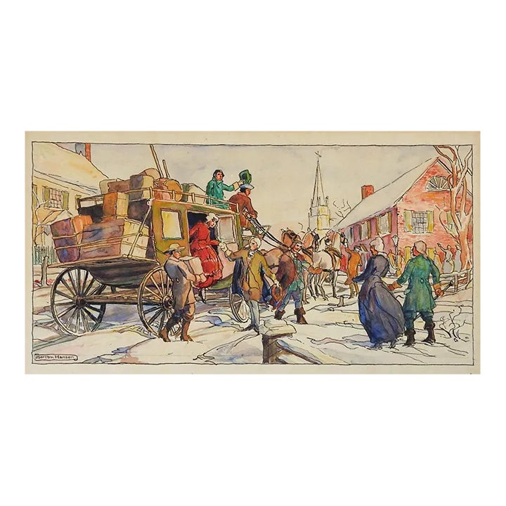 Vintage Early 20th Century Colonial Era Coach Watercolor Painting ...