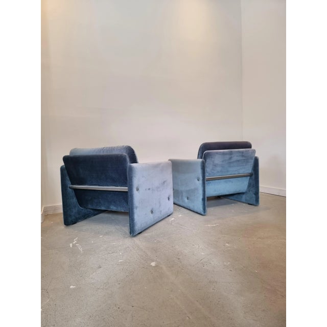 Italian Blue Velvet Lounge Chairs, 1980s, Set of 2 | Chairish
