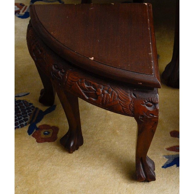 20th Century Asian Mahogany Carved Coffee/Tea Table and Stools - 4 ...