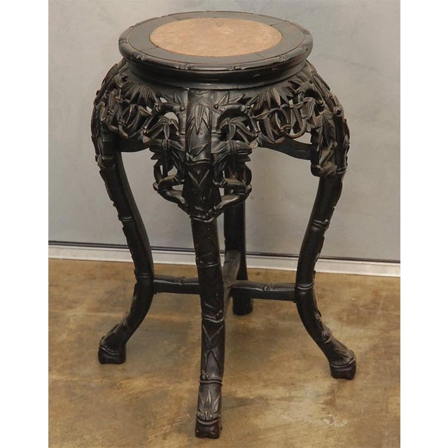 Chinese Carved Stand with Marble Inset | Chairish