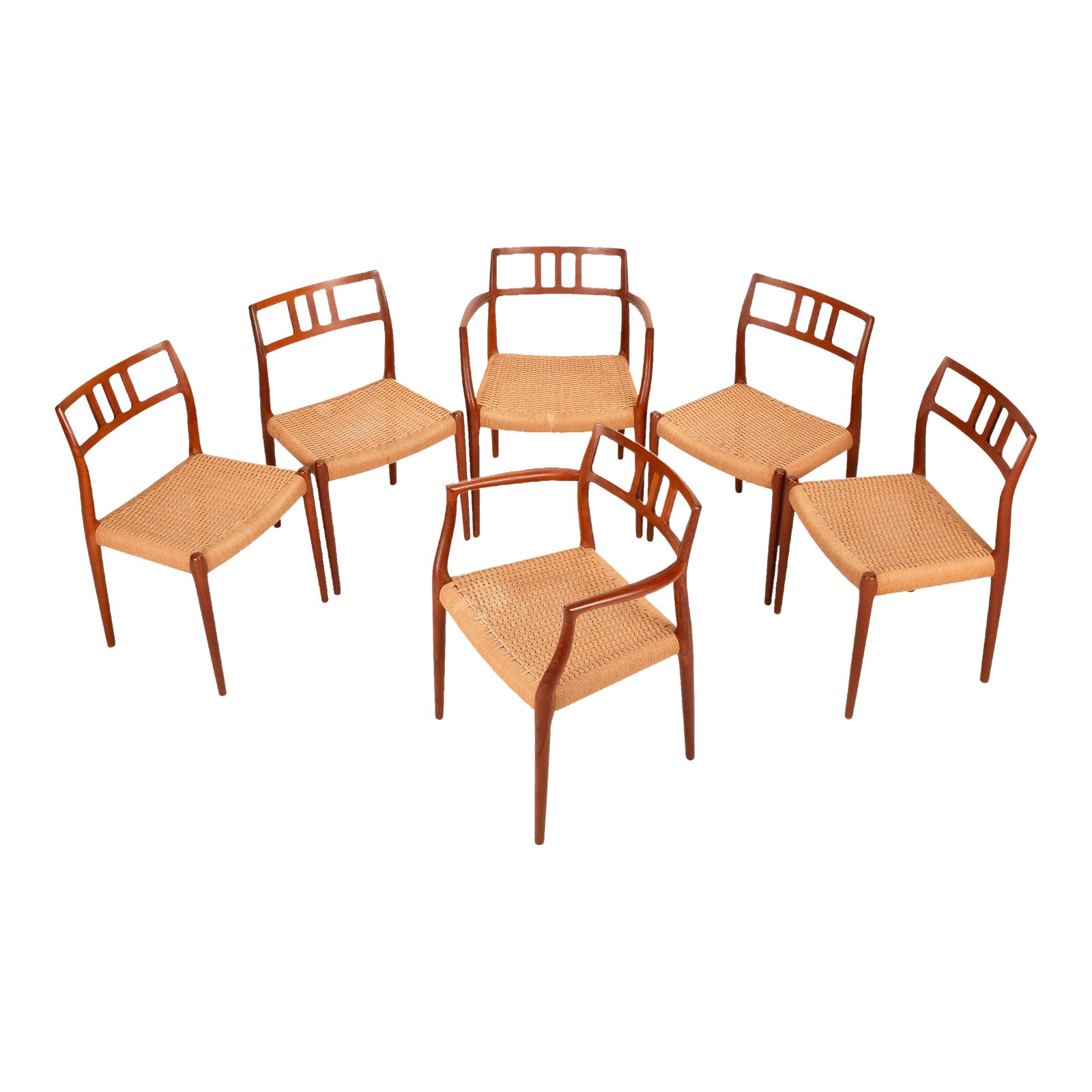 1980s Set of 6 Model No. 79 & No. 64 Dining Chairs in Teak by Niels ...