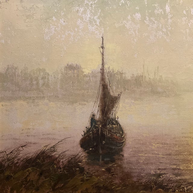 Vintage Impressionist Oil on Canvas "Harbor Scene at Night" by Roelof ...