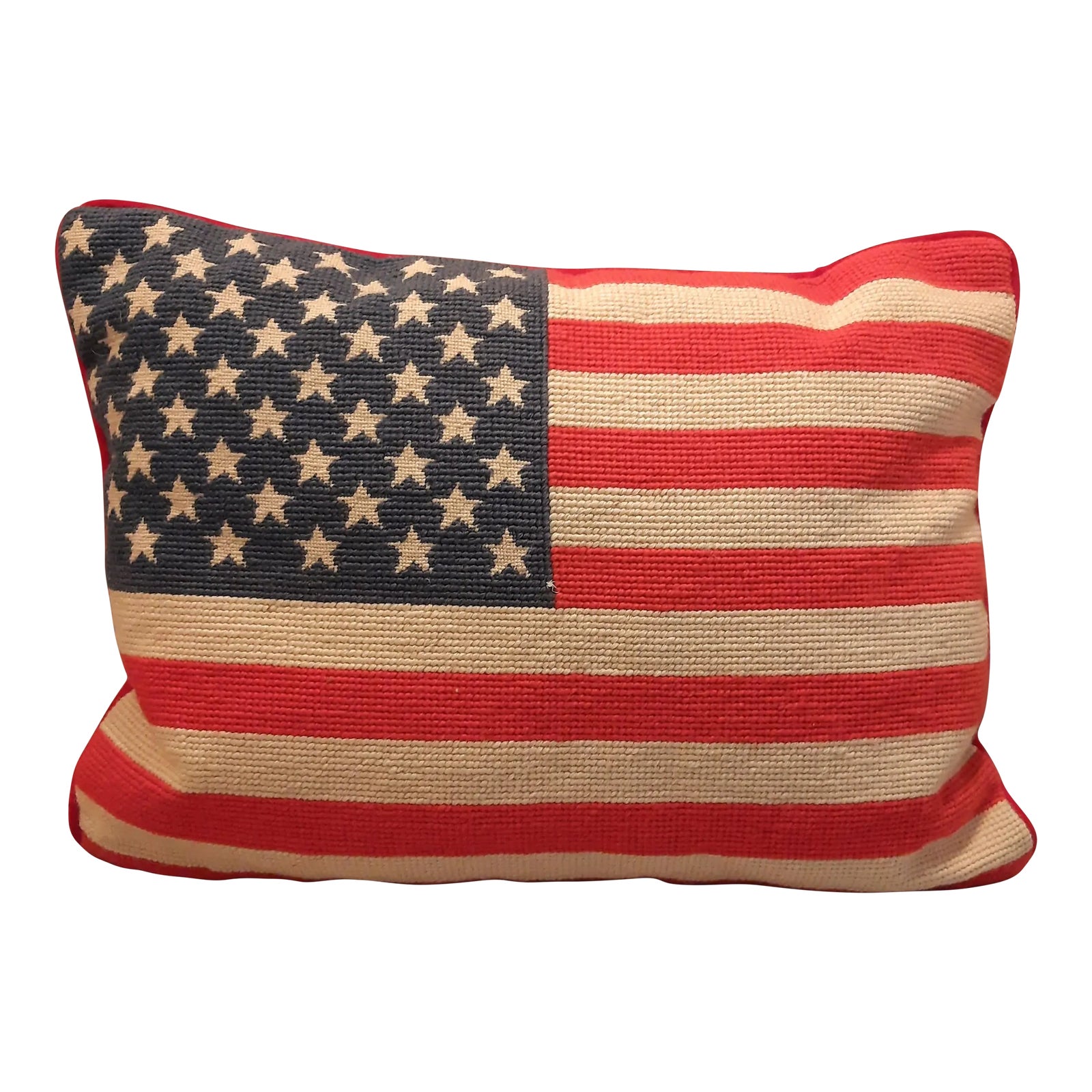 Vintage Needlepoint American Flag Pillow Stars Stripes | Chairish