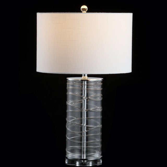 27.5" Modern Fused Glass Cylinder LED Table Lamp, Clear - a Pair | Chairish