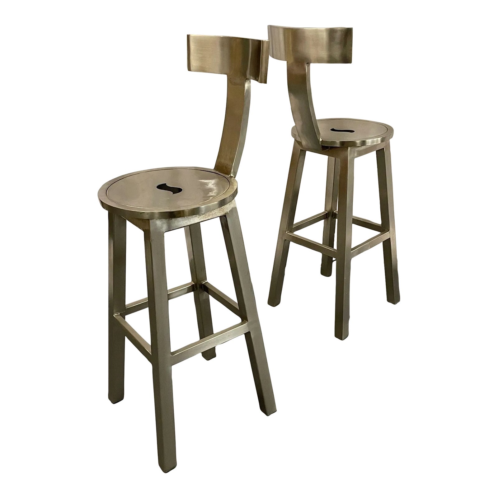 Pair of Modern Industrial Style Steel Bar / Counter Stools, Organic ...
