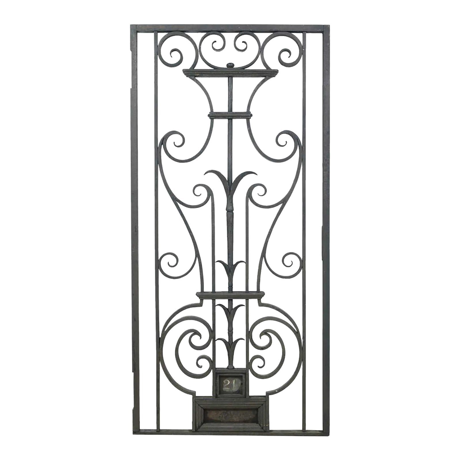 Mid 20th Century Reclaimed Urn Design Wrought Iron Window Guard Panel ...