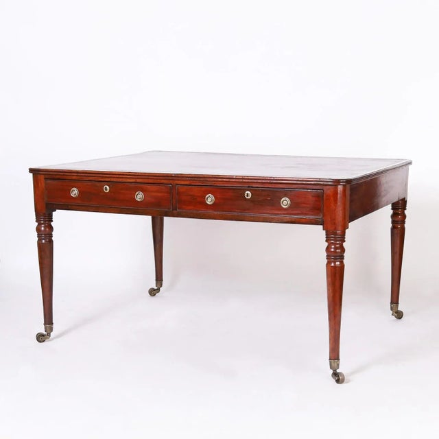Antique British Colonial Leather Top Partners Desk | Chairish