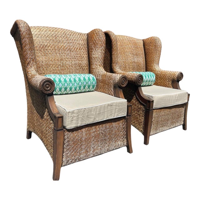 Mid 20th Century Vintage Wicker Rattan Palm Beach Style Pair of ...