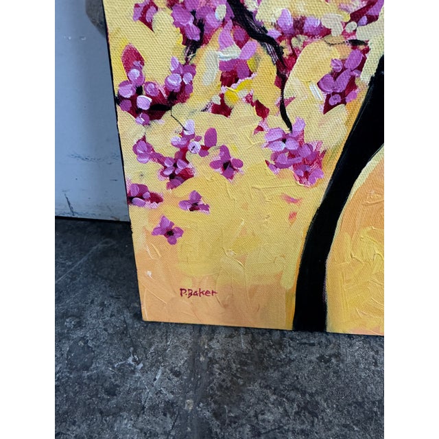 P. Baker Signed Cherry Blossom Original Painting | Chairish