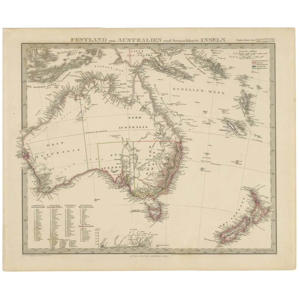 Map of Australia and New Zealand, 1857 | Chairish
