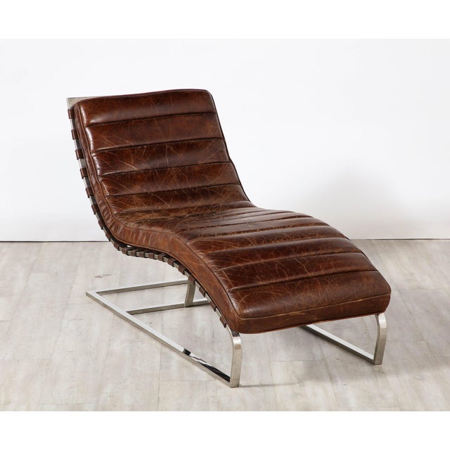 Italian Channeled Leather and Chrome Chaise Longue, 1970 | Chairish