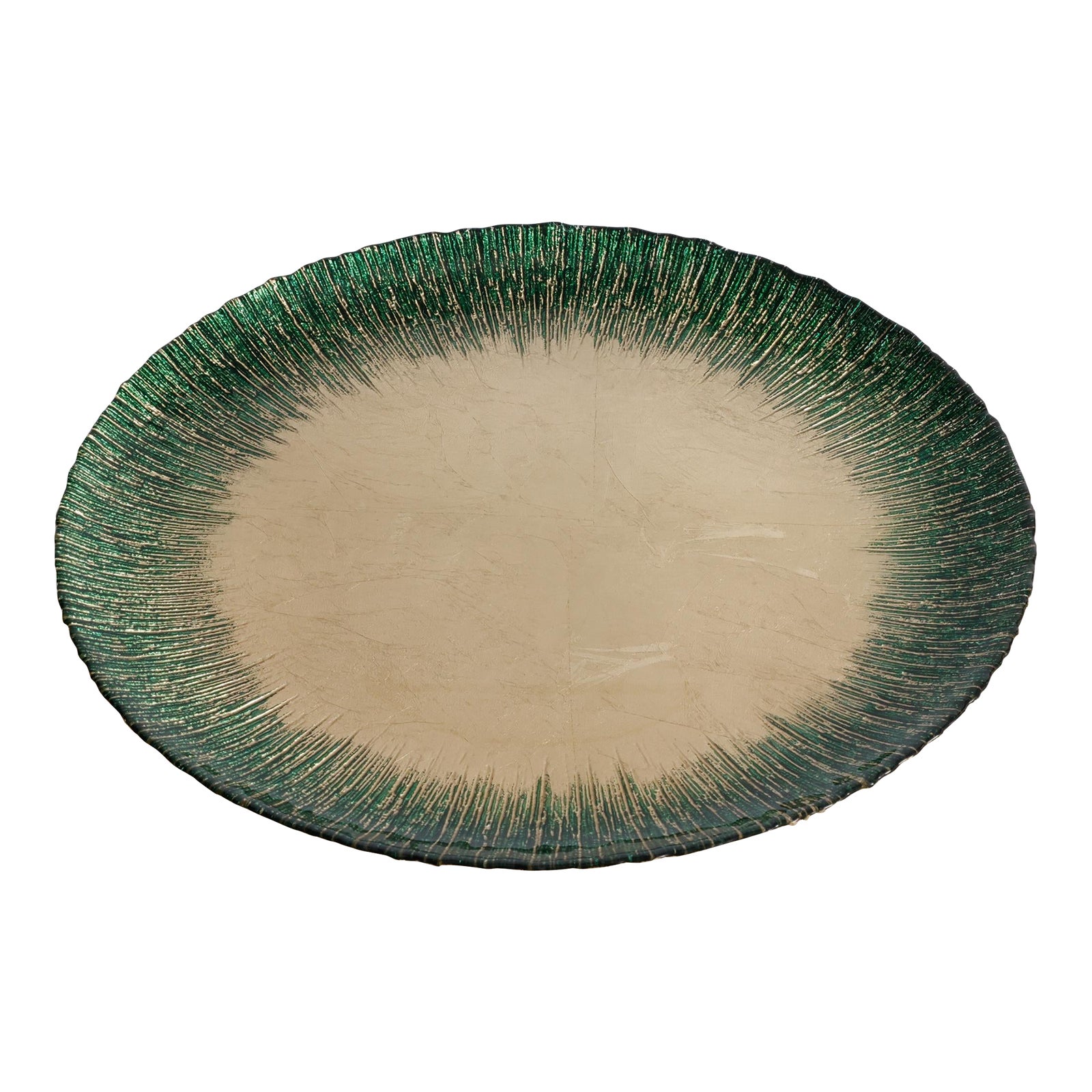 Celestial Rim Glass Dinner Plates, Set of 6, Gold & Green | Chairish