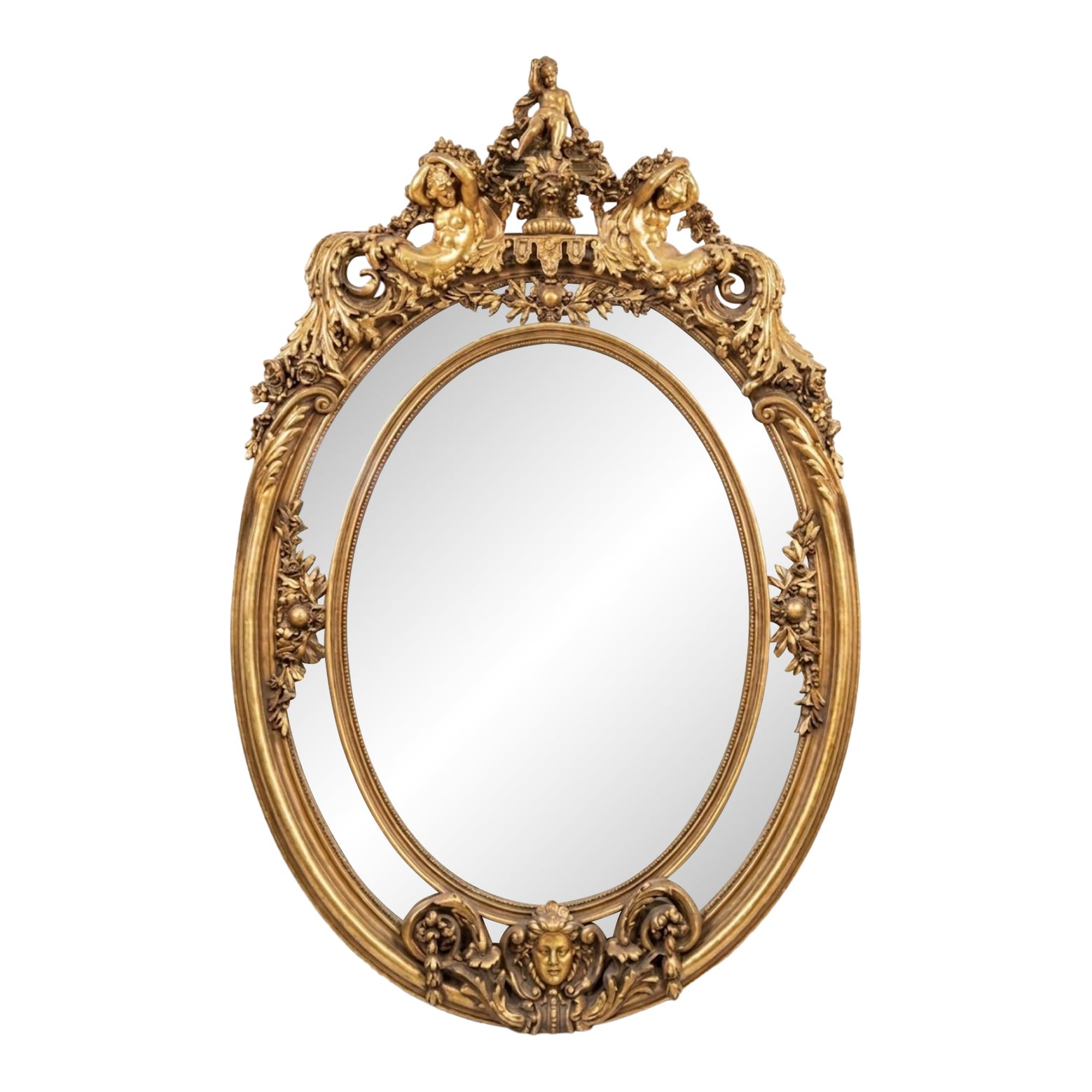 1960s Huge 7 Feet 11 Oval Mirror in Gold Leaf | Chairish