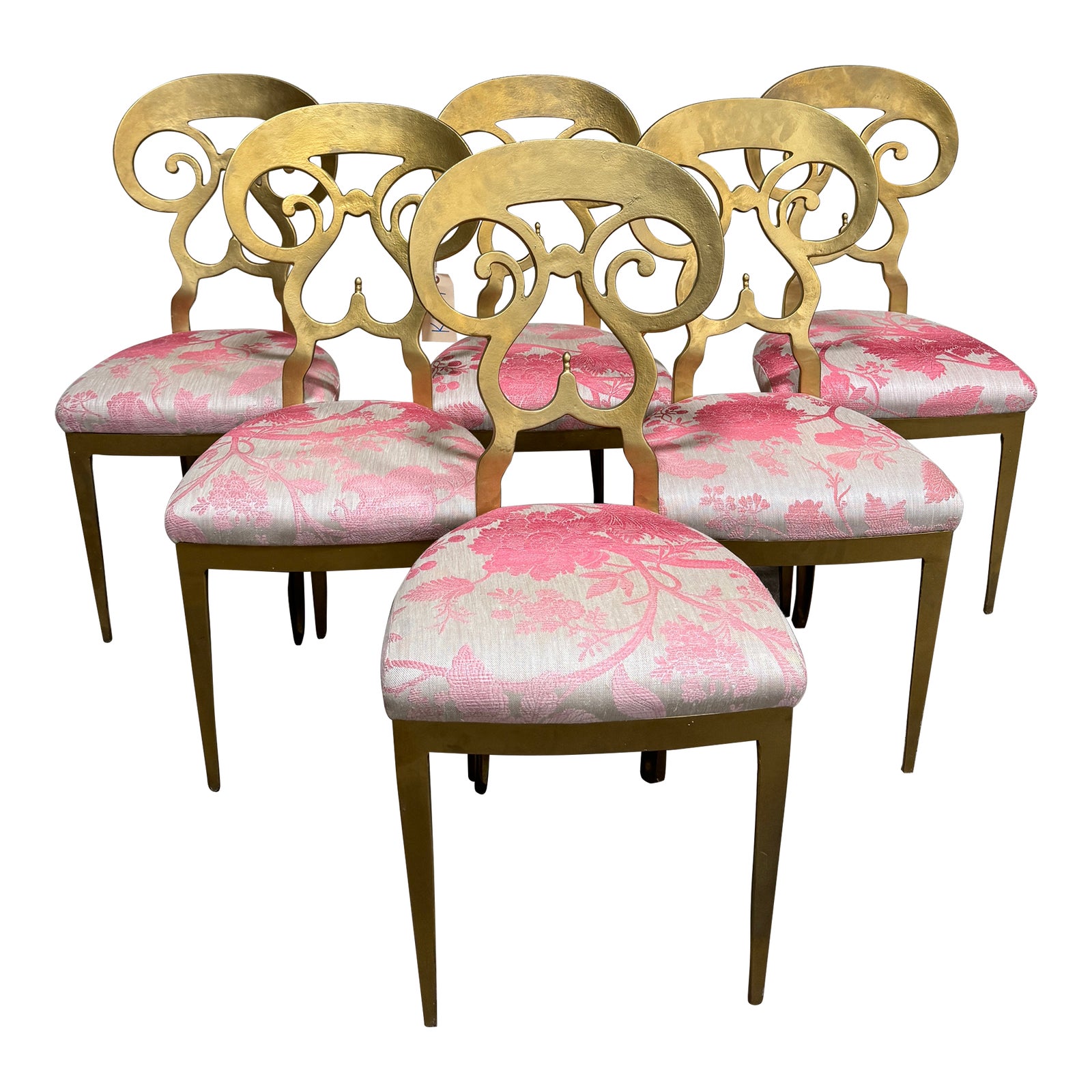Vintage Oly Studio Pink & Gold Biedermeier Dining Chairs - Set of 6 ...