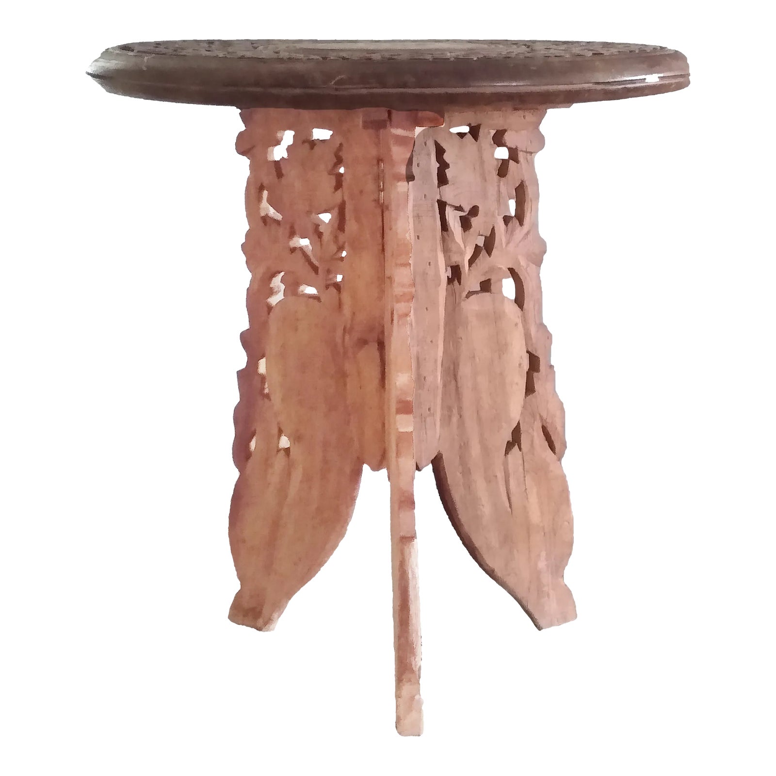 Boho Chic Asian Carved, Folding Accent Table | Chairish