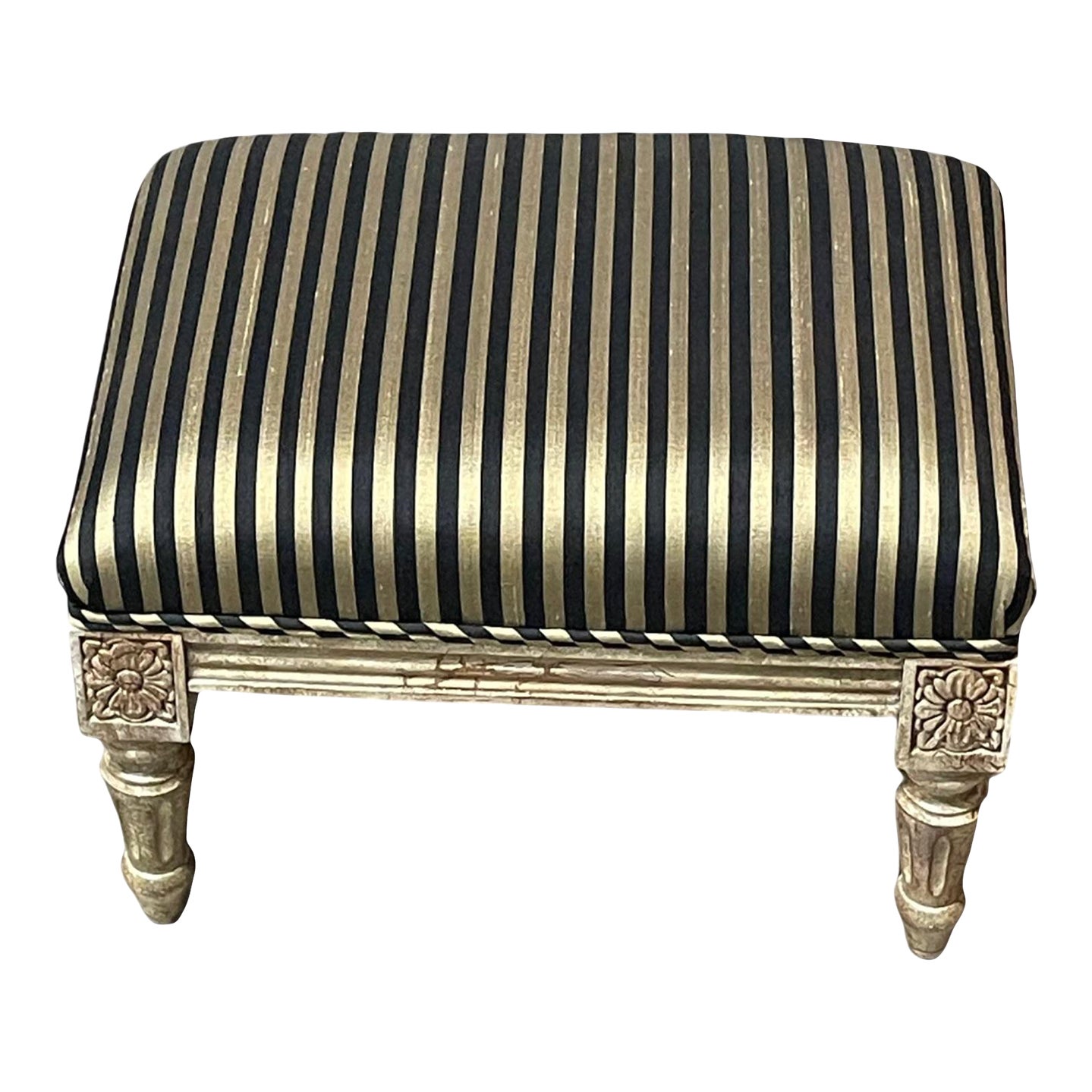 1990s Vintage French Style Black / Gold Striped Footstool | Chairish