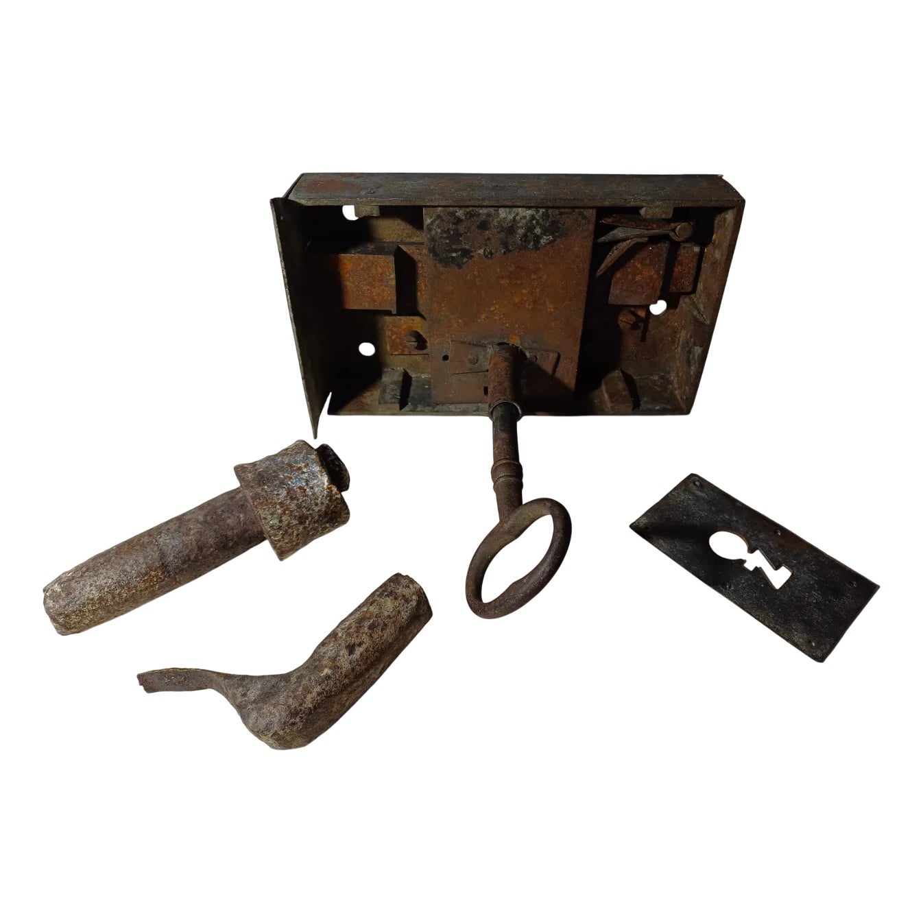 Knight's Templar Fortress Lock with Large Key and Steel Gate Hinge Pins ...
