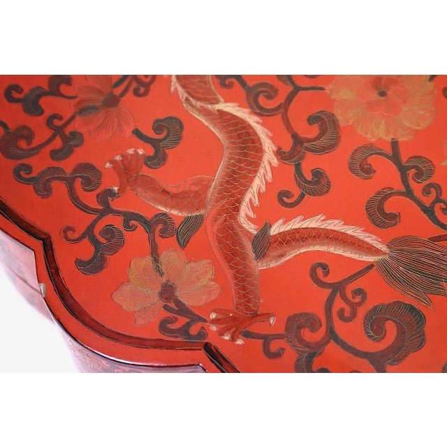 Large Antique Chinese Red Lacquer Lion-Shaped Box With Dragon & Phoenix ...