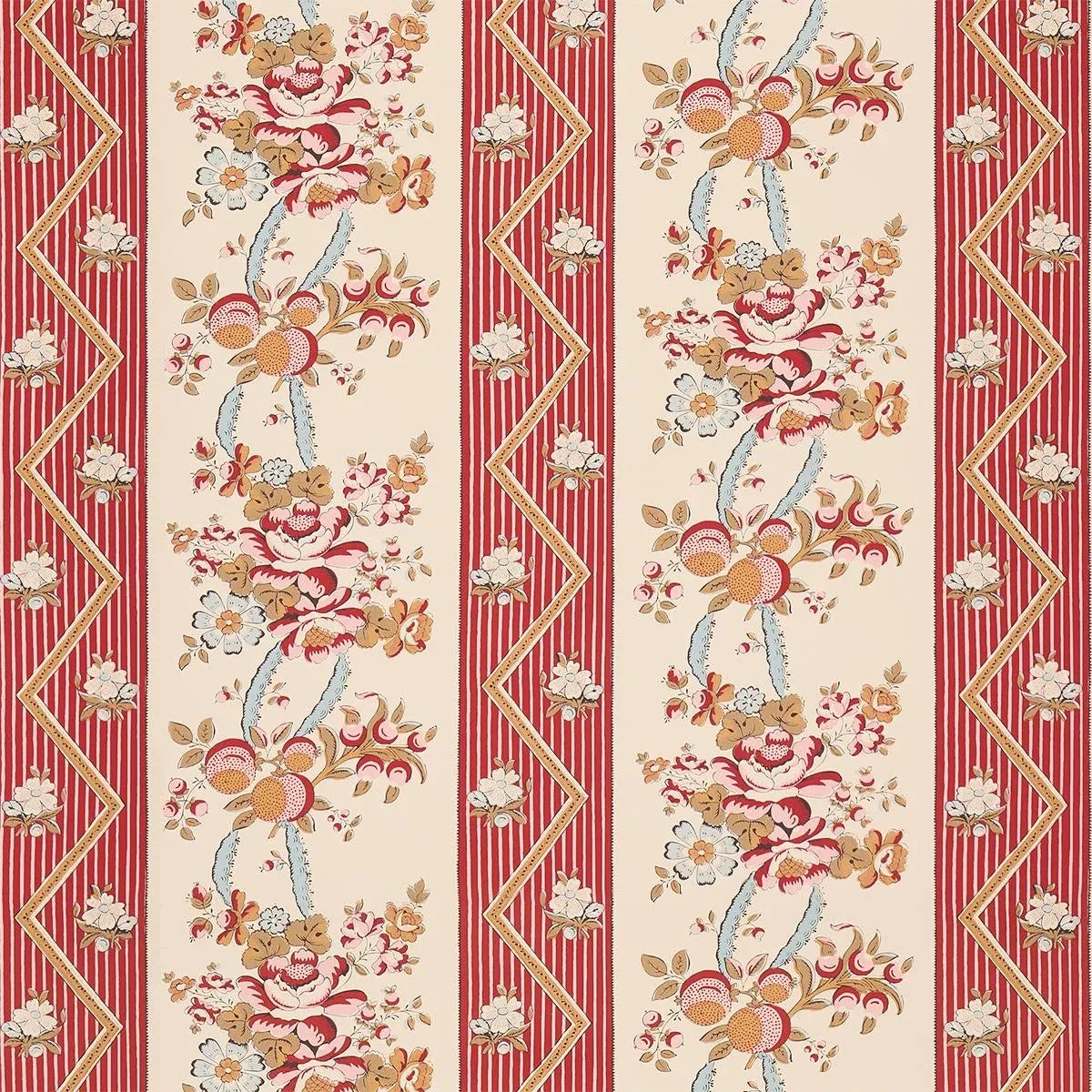 SAMPLE - Schumacher Sylvain Floral Stripe Wallpaper In Rouge | Chairish