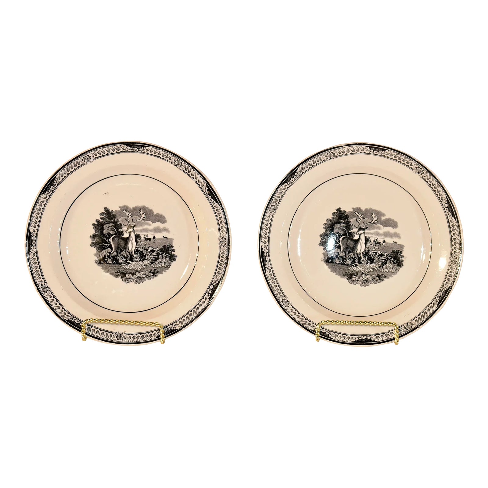 Pair of Early 19th Century Plates With Stags | Chairish