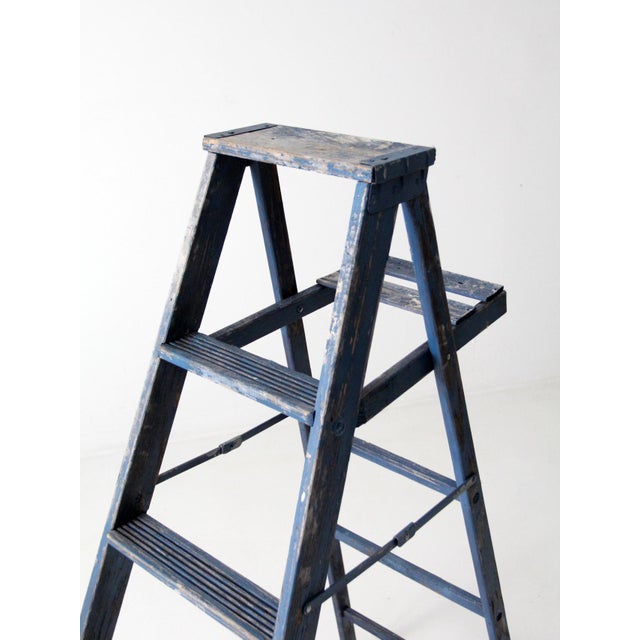 Vintage Blue Wooden Ladder | Chairish