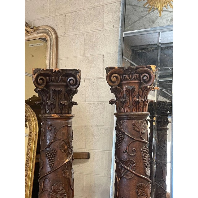 Pair of 18th Century Italian Carved Walnut Columns | Chairish