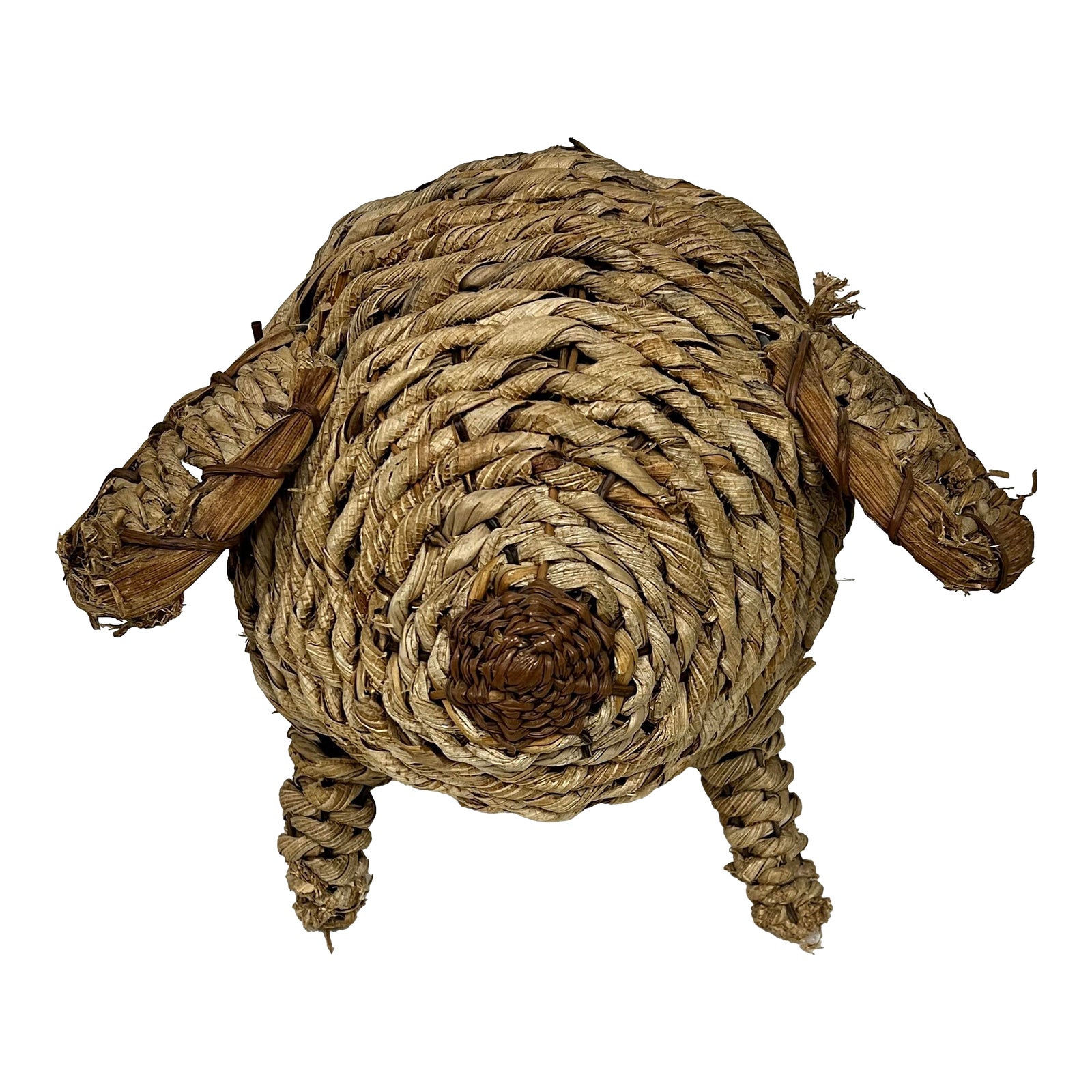 Vintage Decorative Woven Rattan Pig | Chairish