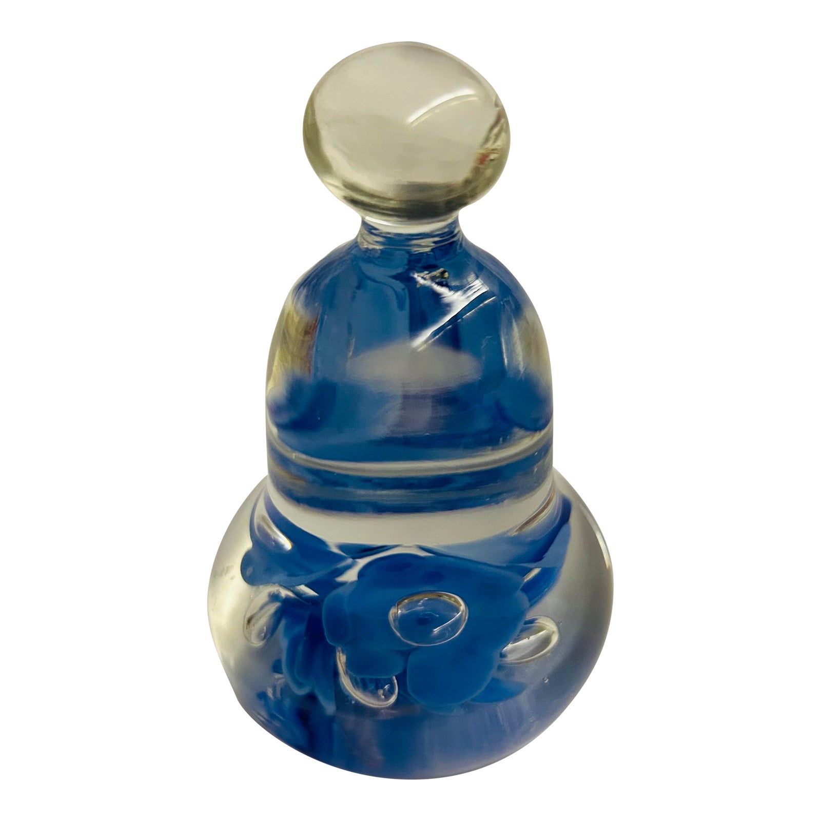 Joe St. Clair Art Glass Bell Shaped Paperweight Blue Flowers Light and ...