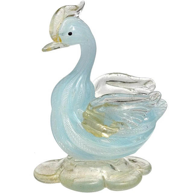 Murano Vintage Blue White Gold Flecks Italian Art Glass Mid Century ...