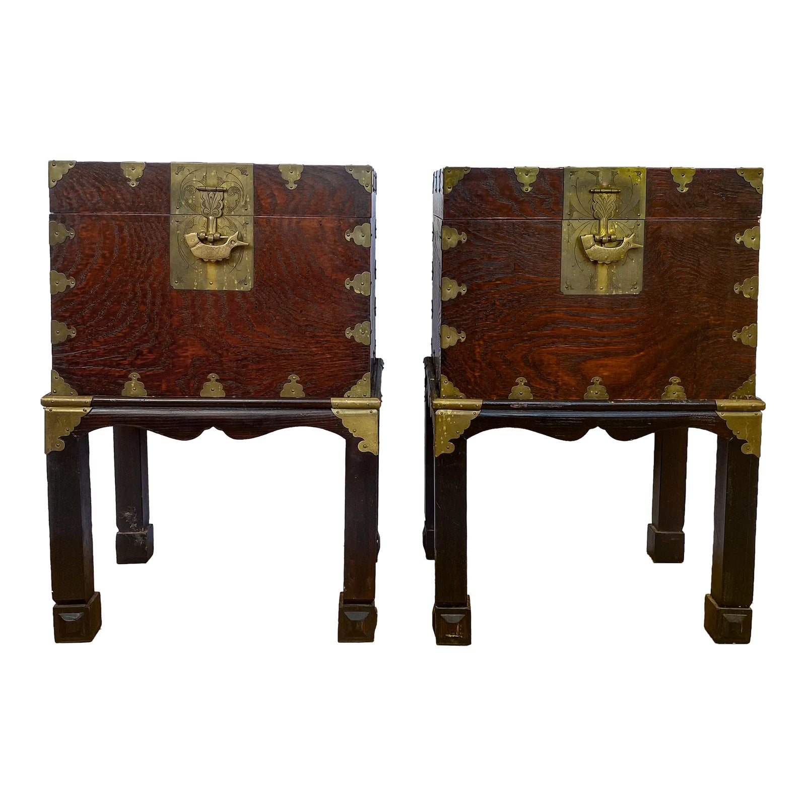 Korean Campaign Storage Chest Trunks - a Pair | Chairish