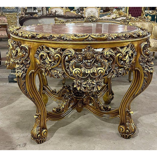 Gold Medium Table Marble Topped French Style | Chairish
