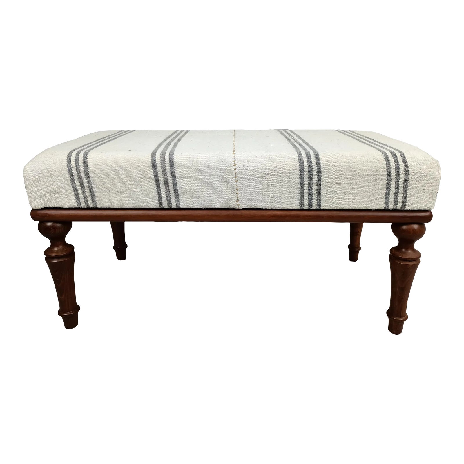 White Gray Striped Kilim Upholstered Bench | Chairish