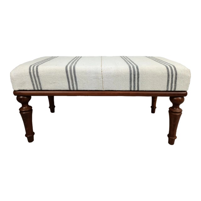White Gray Striped Kilim Upholstered Bench | Chairish