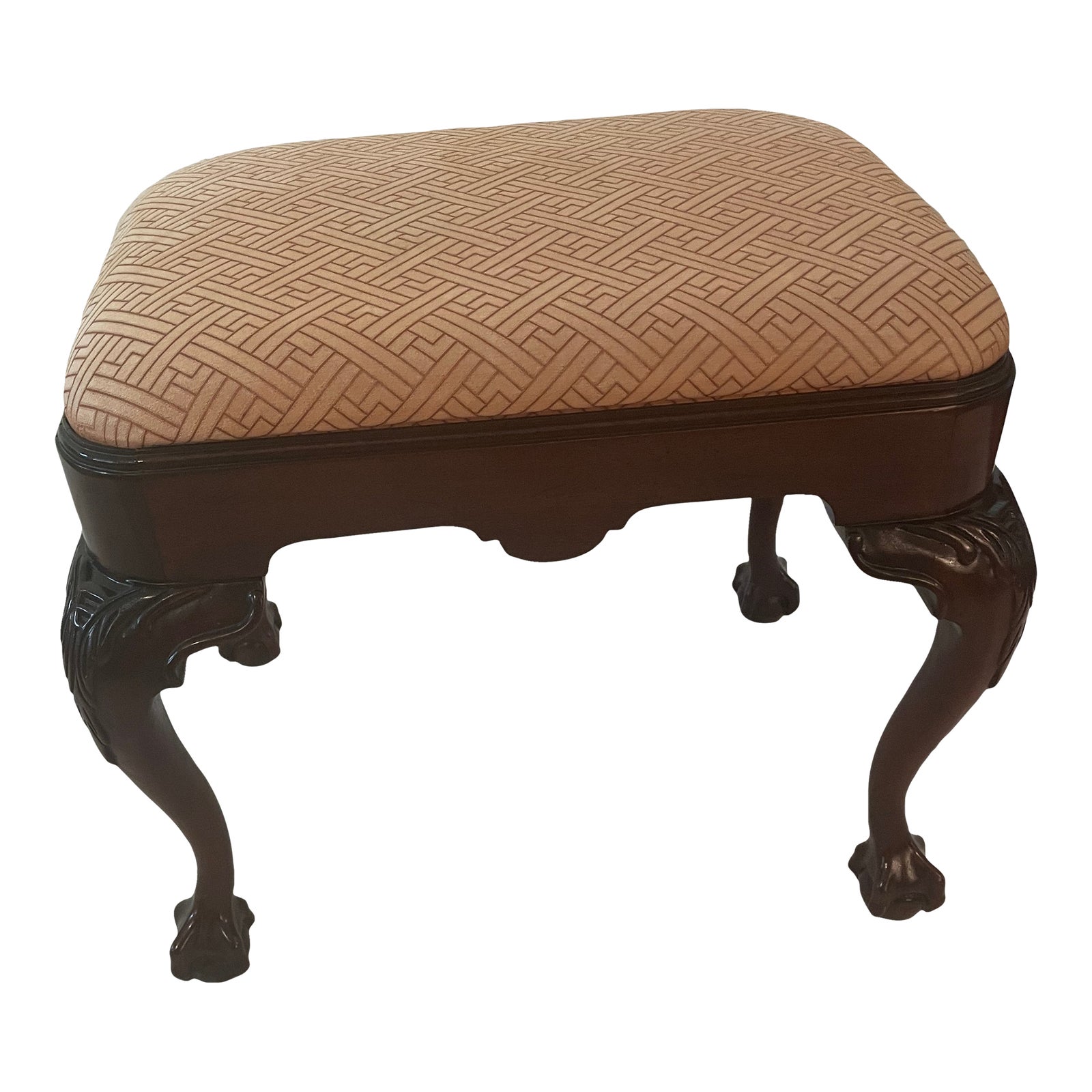 1980s Hickory Chair Co Mahogany Chippendale Bench, Stool, Ball Claw ...