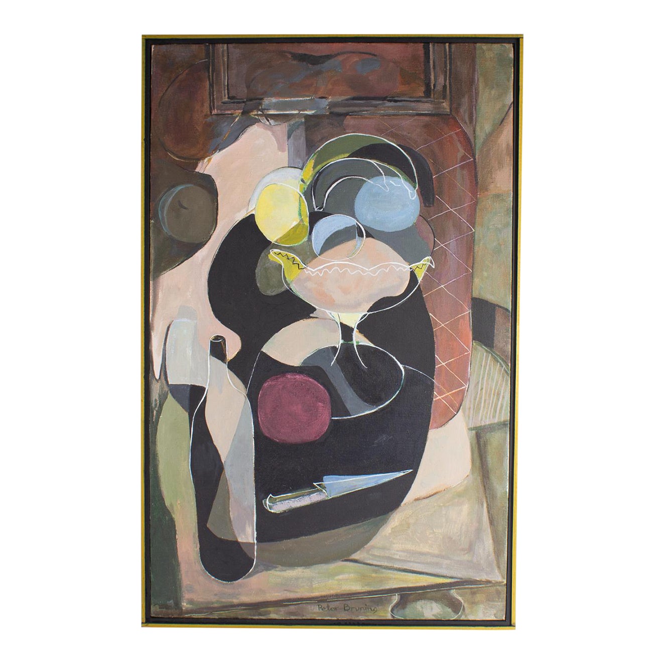 1975 Oil on Canvas Cubist Style Still Life Painting by Peter Bruning ...