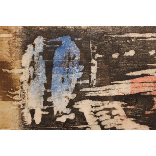 Red and Blue Abstract Expressionist Lithograph with Brown and Black ...