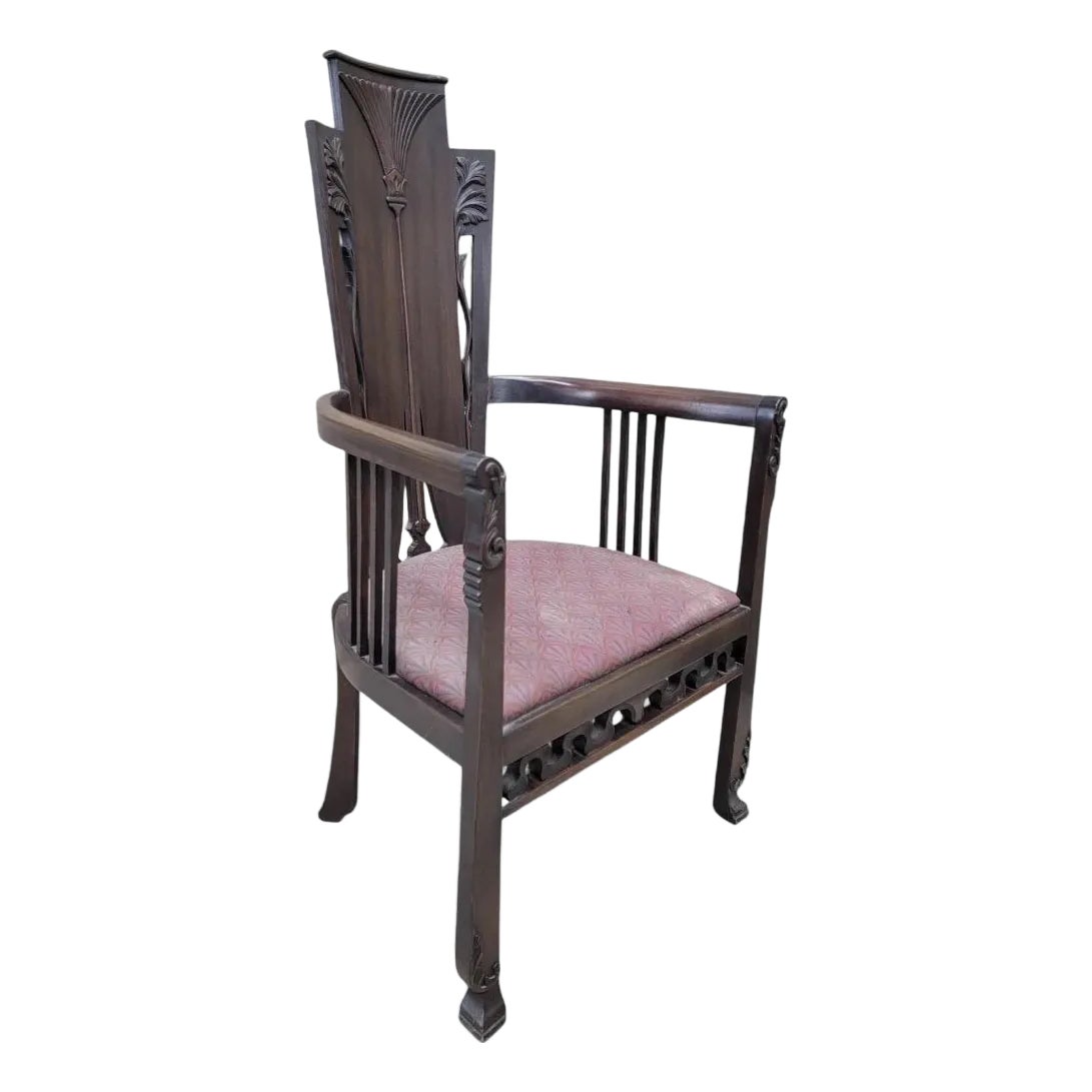 Antique Carved High Back Bishop Chair | Chairish
